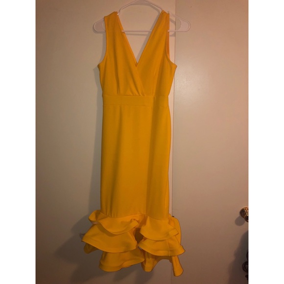 Dresses | Yellow Fitted Dress With Ruffles From Fashionnova | Poshmark